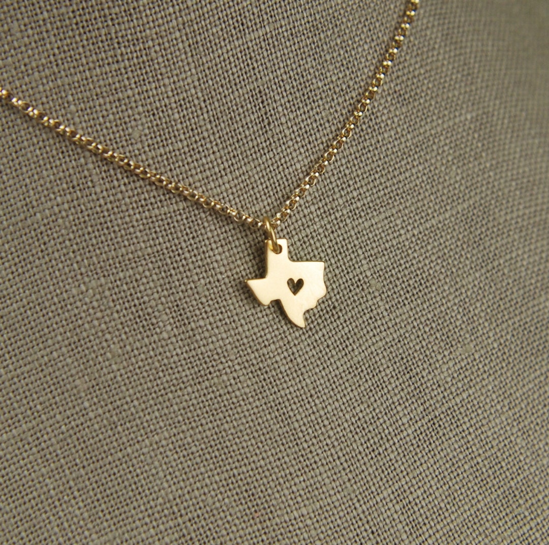Gold Texas State Charm and 14 Karat Gold Filled Chain, Heart of Texas ...