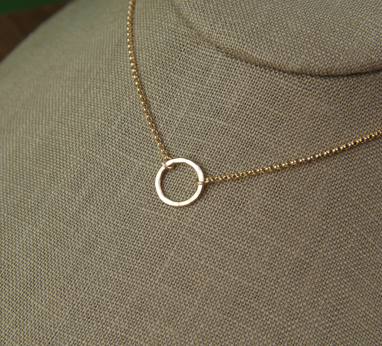 Tiny Gold Hammered Circle Necklace in Gold Filled Gold Ring - Etsy