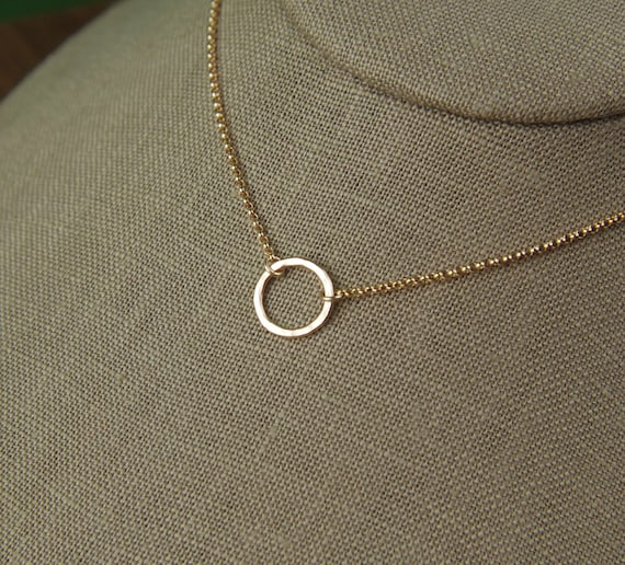 Tiny Gold Hammered Circle Necklace in Gold Filled Gold Ring | Etsy
