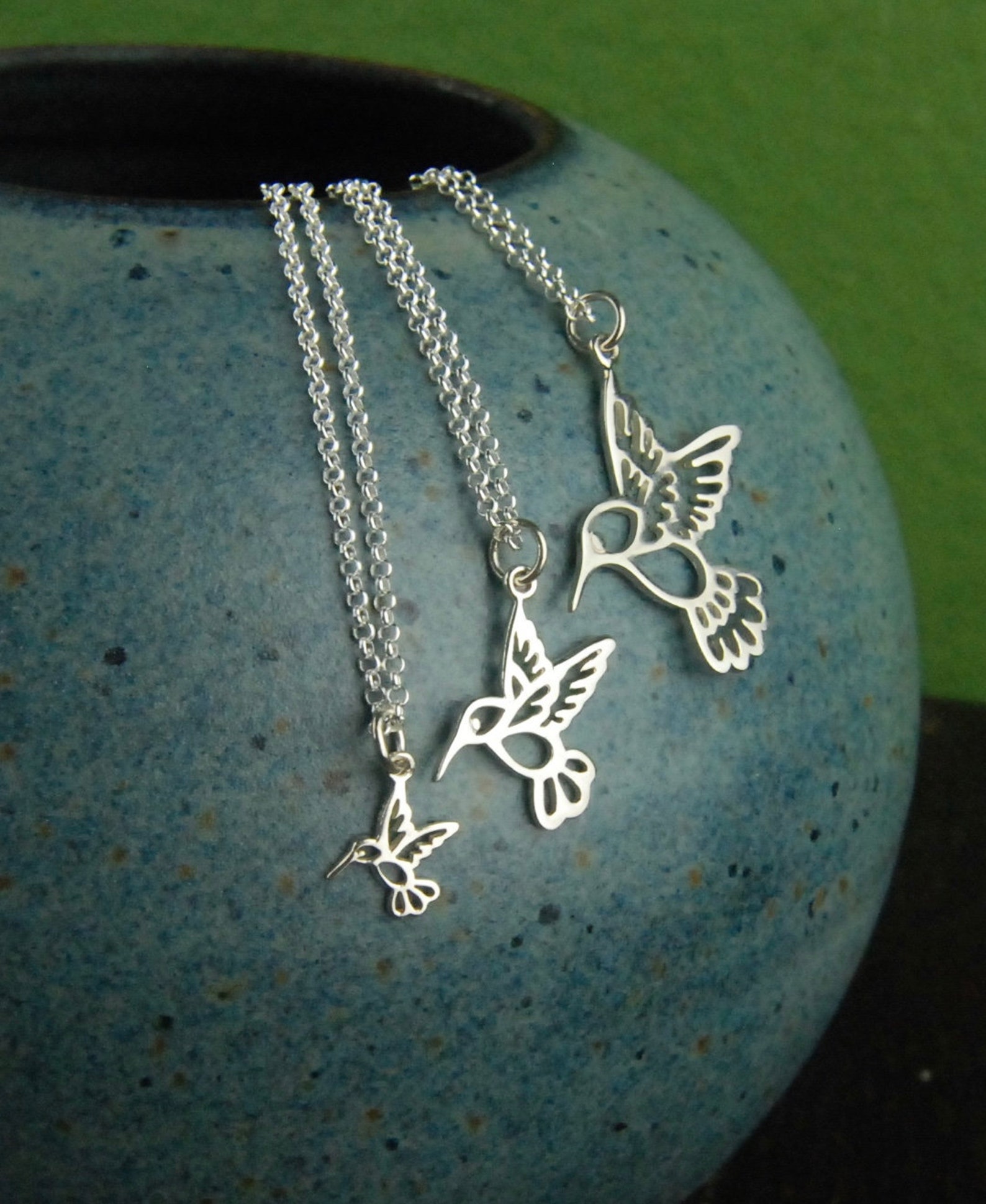 Sterling Silver Hummingbird Charm Necklace, Delicate Bird Pendant - Etsy