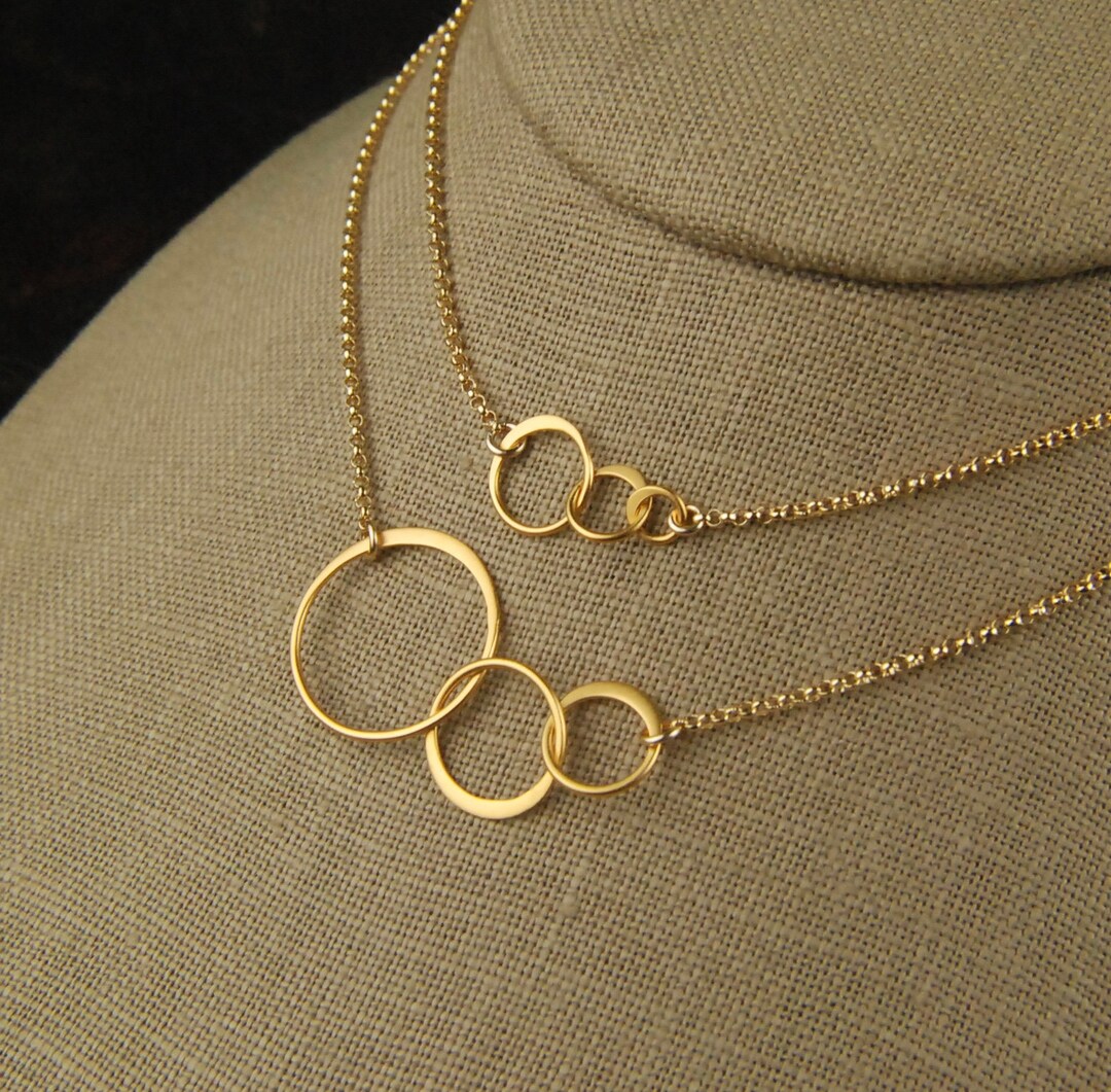 Gold Entwined Rings Necklace, Linked Circles, Gold Circles, Simple Gold ...