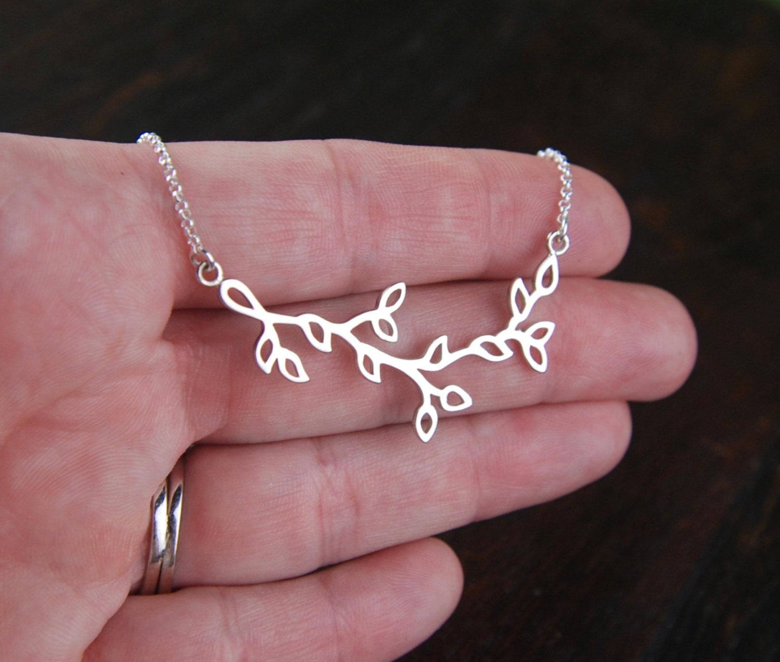 Sterling Silver Branch With Leaves Pendant and Sterling Silver - Etsy