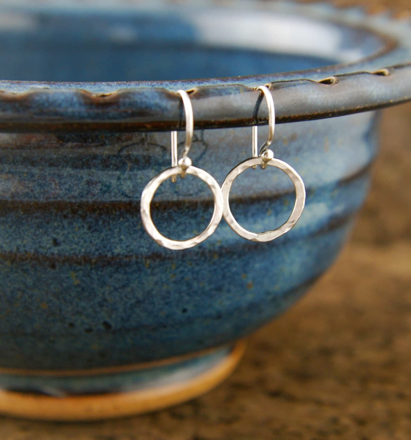 Hammered circle earrings in sterling silver hammered rings | Etsy