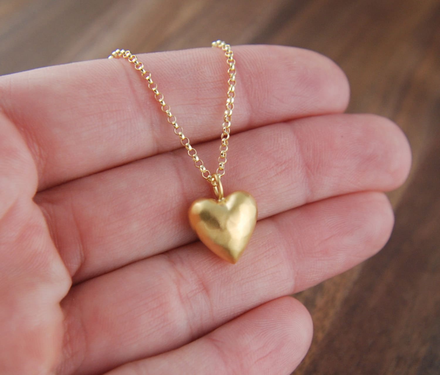 Gold Puffy Heart Pendant and Gold Filled Necklace Puffed - Etsy