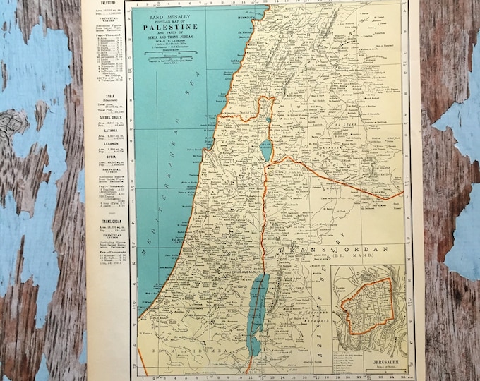 1937 Palestine Antique Map. Old Map of Palestine & Mediterranean Sea ...