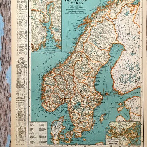 Old Vintage Map of Norway Sweden Scandinavia Antique Norwegen - Etsy