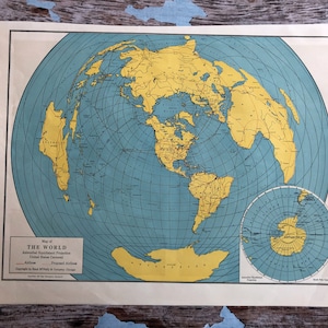 1937 Antique World Map. Vintage Map of the World & Polar Regions ...