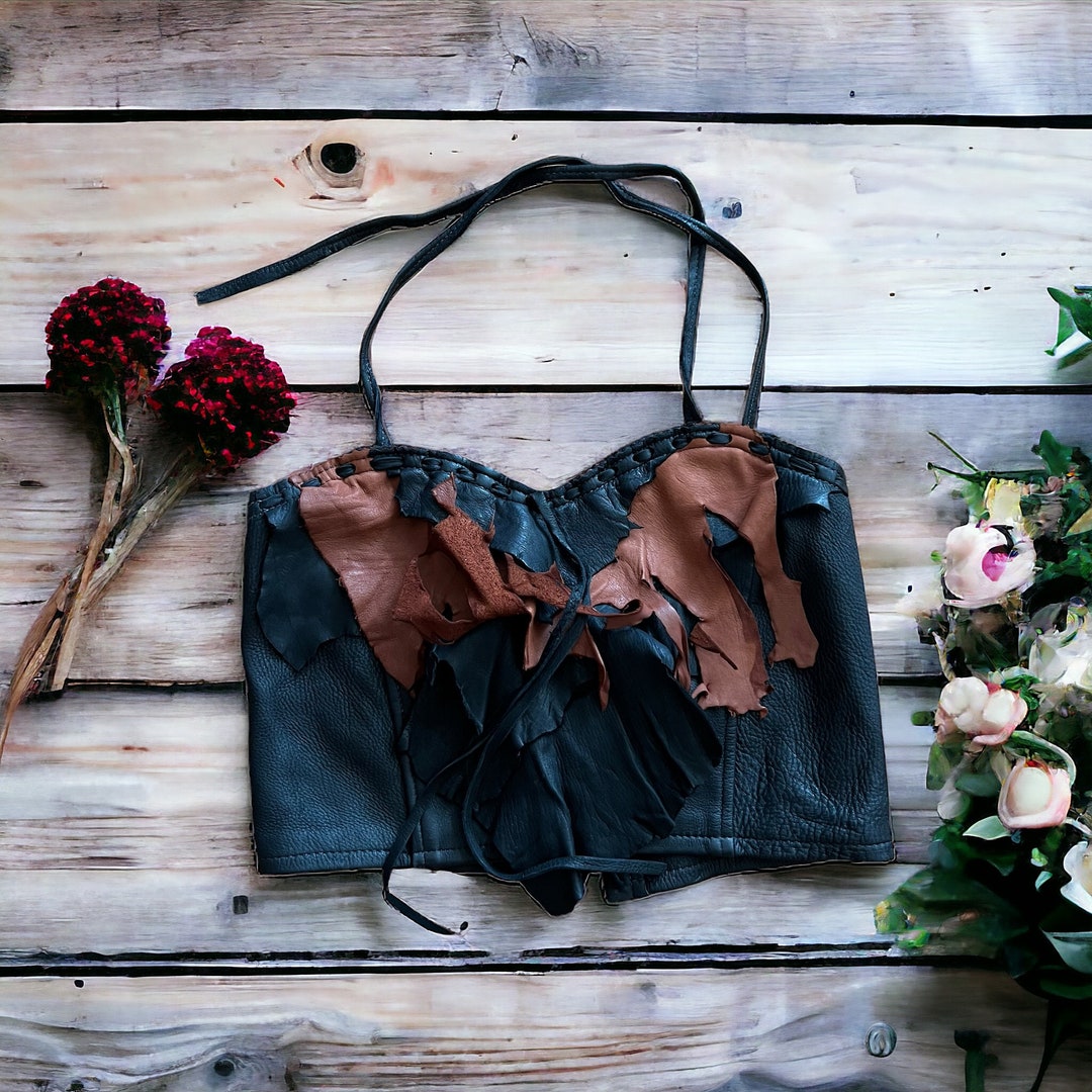 Vintage Leather Moto Halter Top. Brand Chaps & Bags. New W Original ...