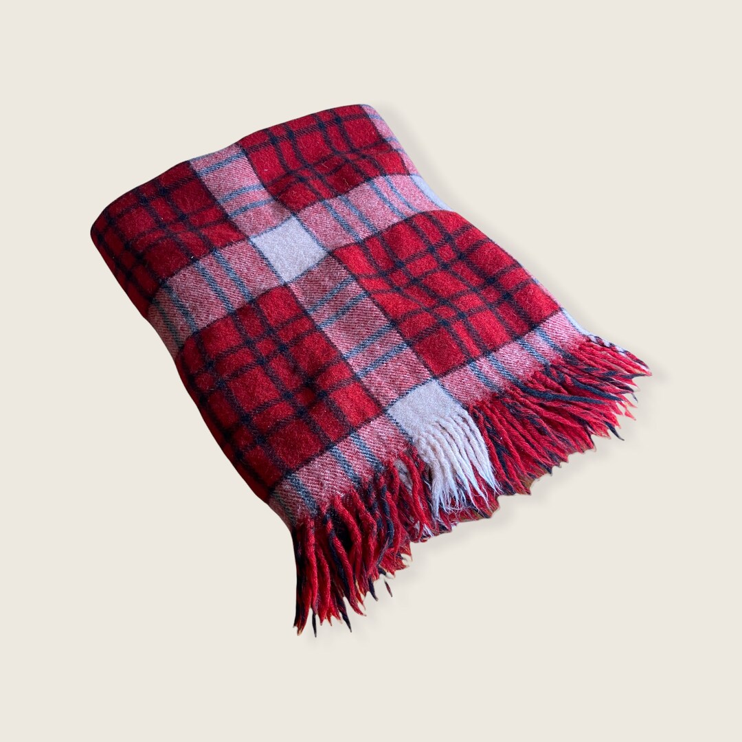 Vintage Red Plaid Wool Throw W Fringe. Sofa Blanket, Photo Shoot. Red ...