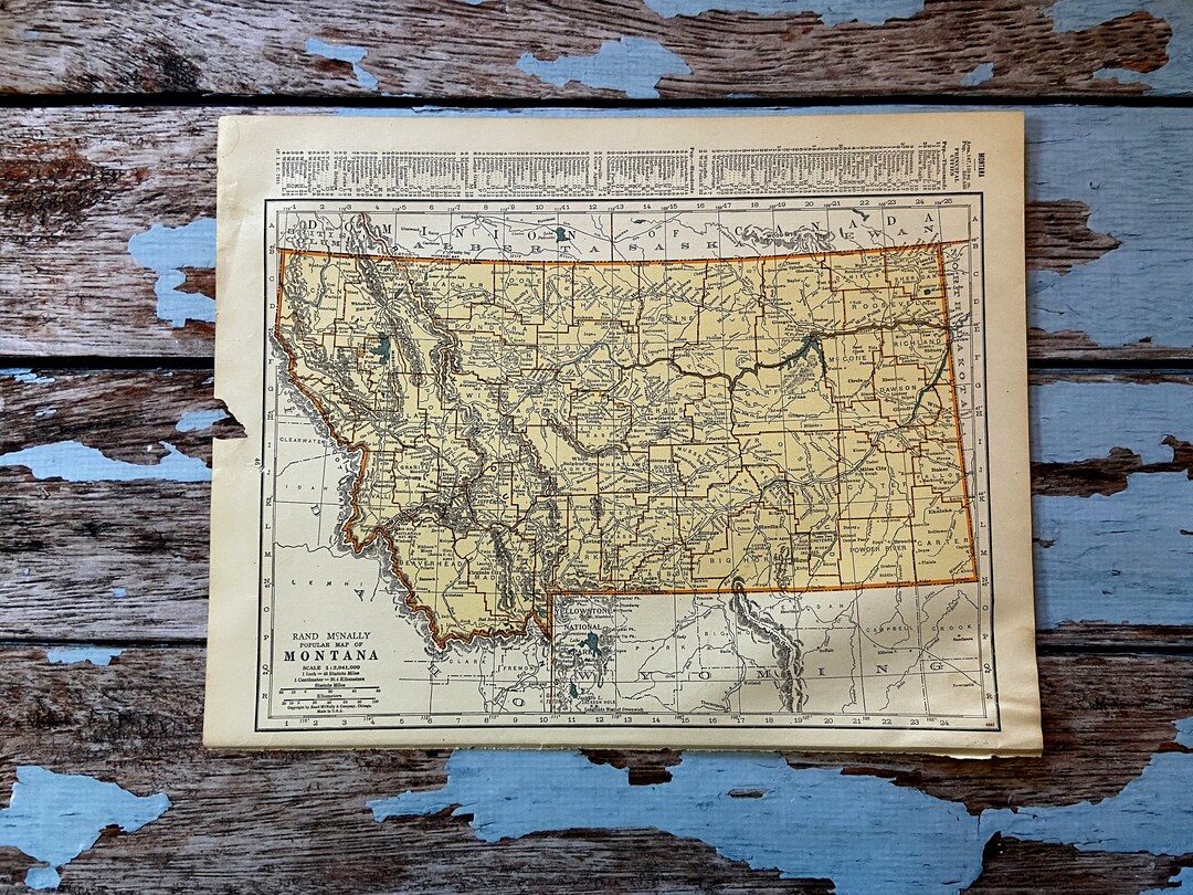 1945 Montana Antique Map. Old State Map of Montana. Historical Print ...