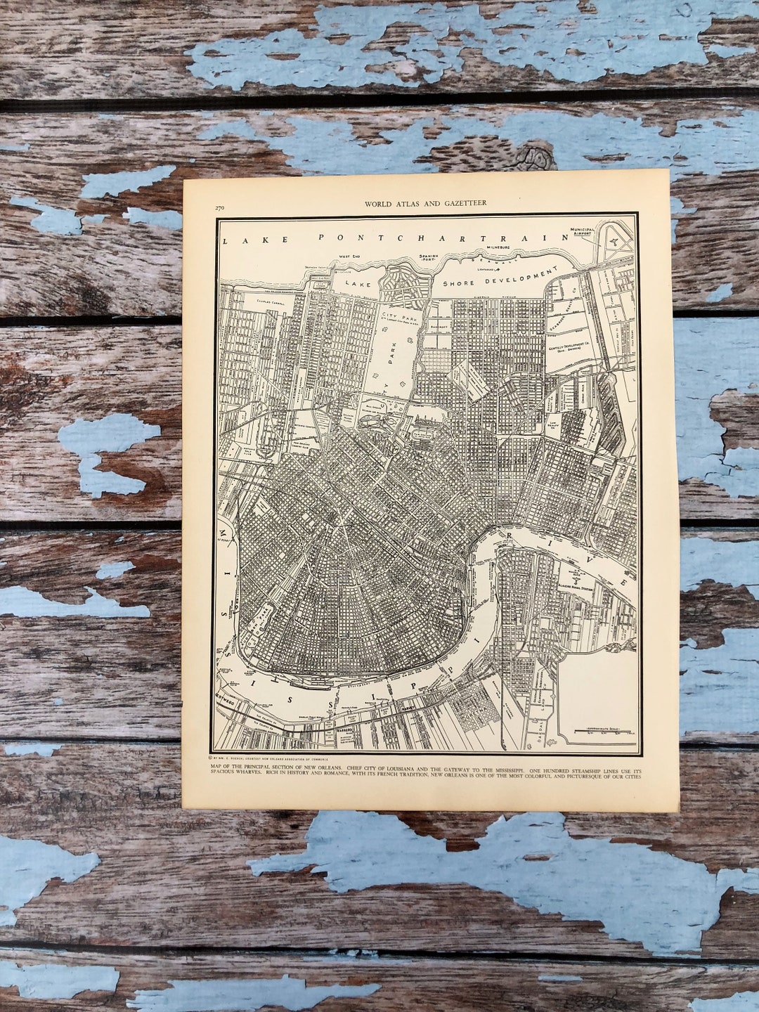 New Orleans Louisiana Antique City Map. C1937. 89 Year Old Historical ...
