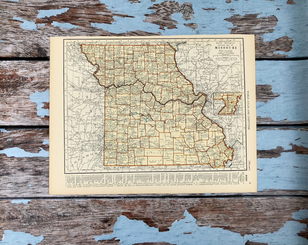 1937 Missouri Antique Map. Old State Map of Missouri. Historical Print ...