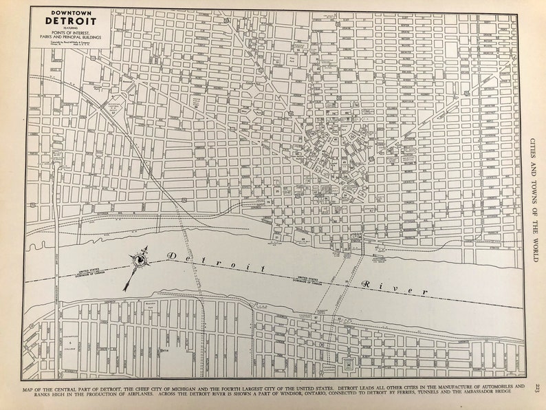 1937 Detroit City Map. Vintage Map of Detroit Michigan. | Etsy