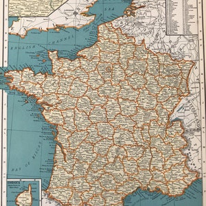France Antique Map. C1937. 89 Year Old Historical Print Lithograph to ...