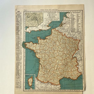 France Antique Map. C1937. 89 Year Old Historical Print Lithograph to ...