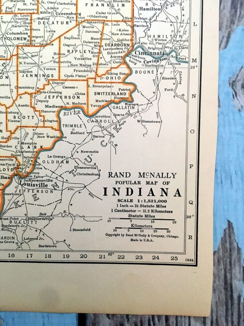 1937 Indiana Antique Map. Old State Map of Indiana. Historical - Etsy