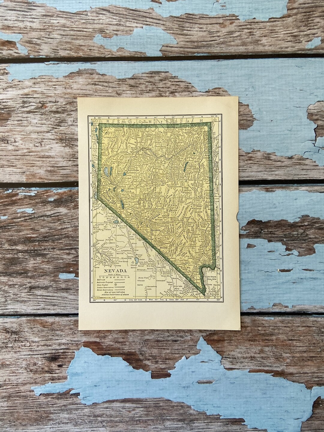 1920s Nevada Antique Map. Old Historical Print, Lithograph. Beautiful ...