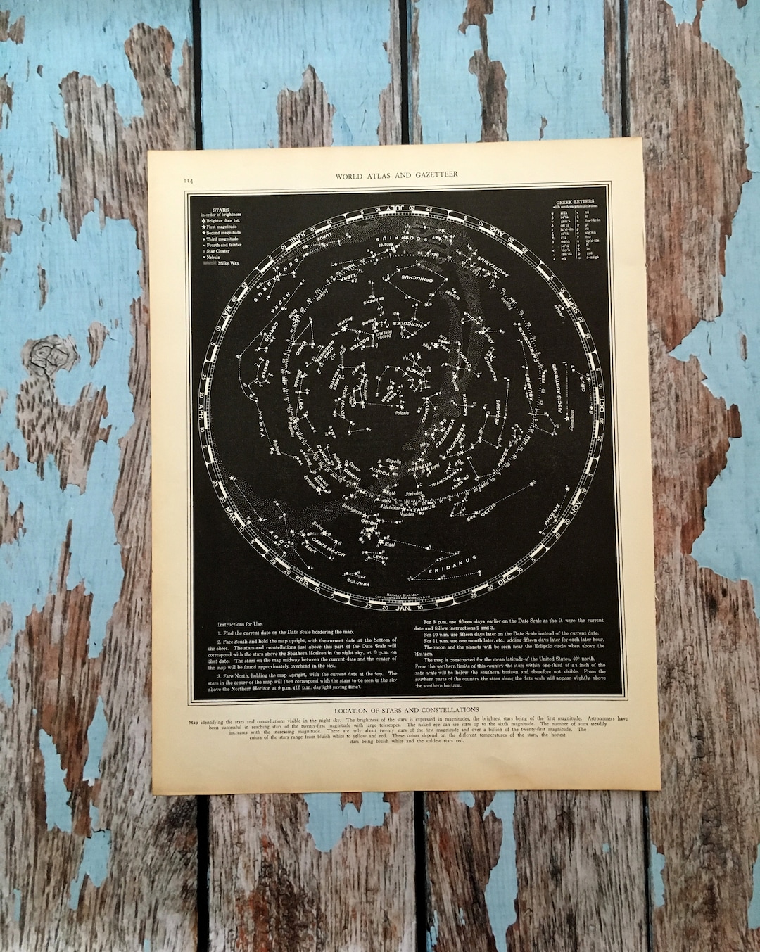 1937 Star & Constellations Map. Night Sky, Stars, Historical Print ...