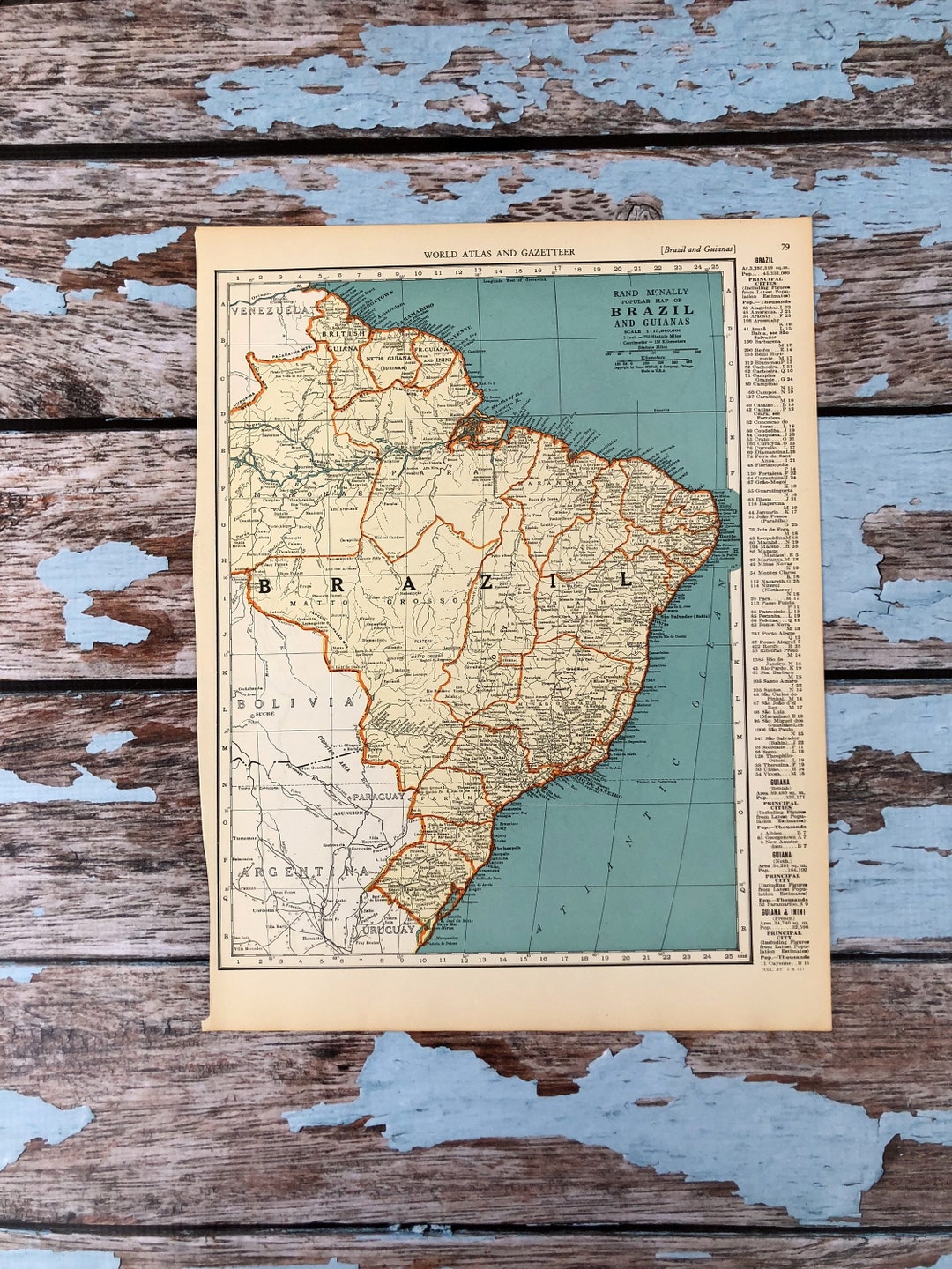 1937 Brazil Antique Map. Old Historical Print to Frame. 88yr-old ...
