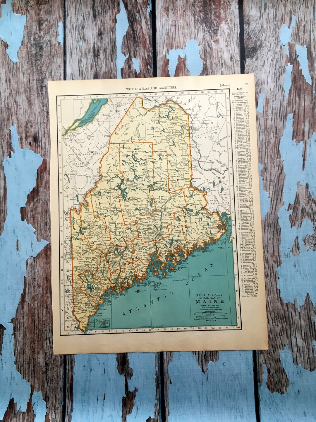 1937 Maine Antique Map. Old Map of the State of Maine. Historical Print ...