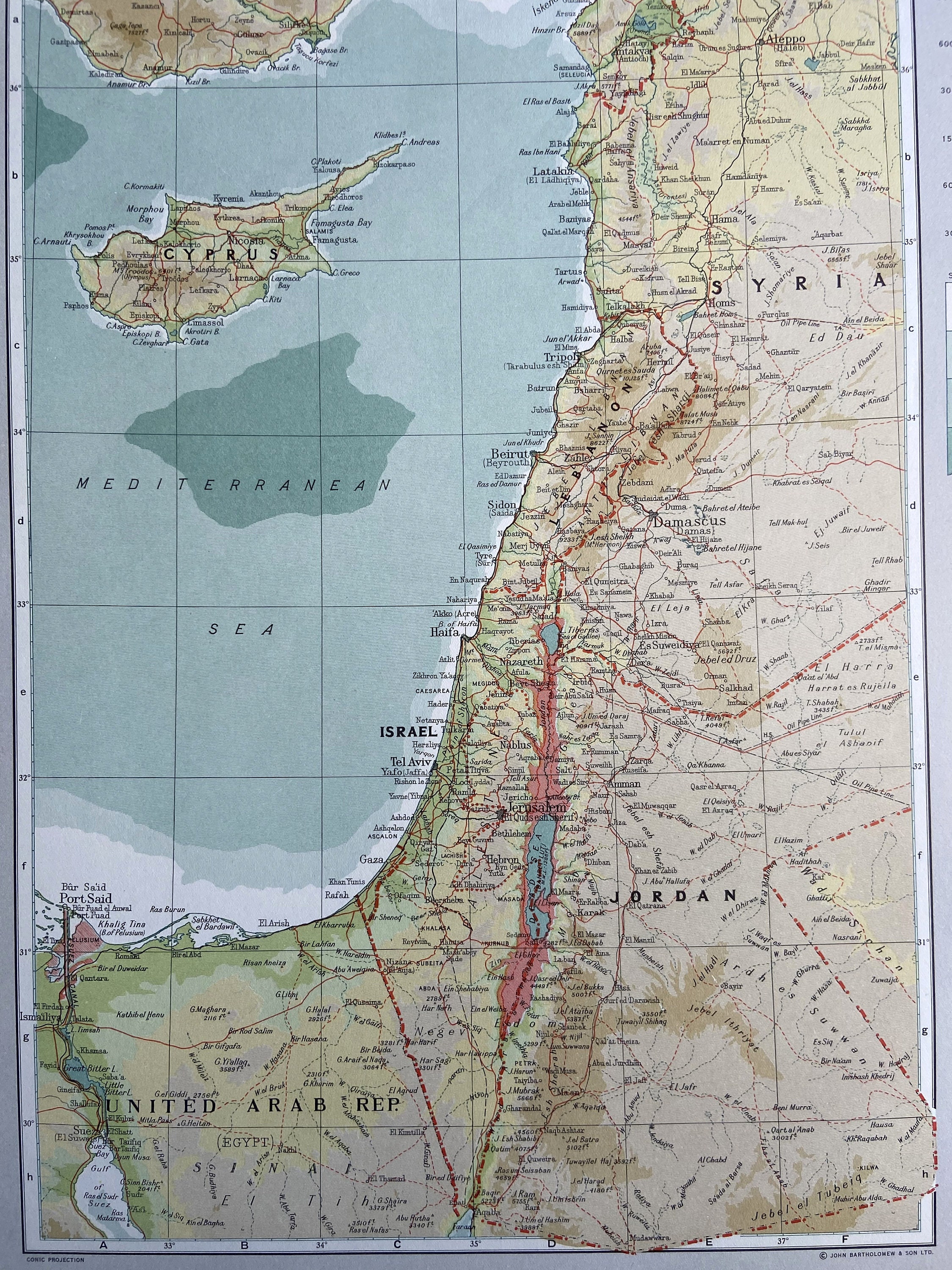 1963 Mapa vintage de Israel. Mapa antiguo de Israel Siria | Etsy