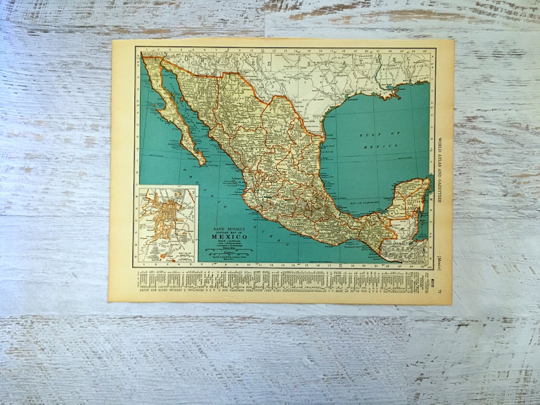 1937 Mexico Antique Map. Old Map of Mexico. Historical Print ...