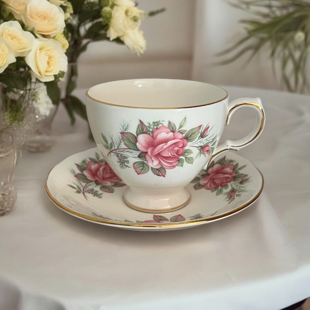 Queen Anne Tea Cup and Saucer. Fine Bone China. Made in England. Pink ...