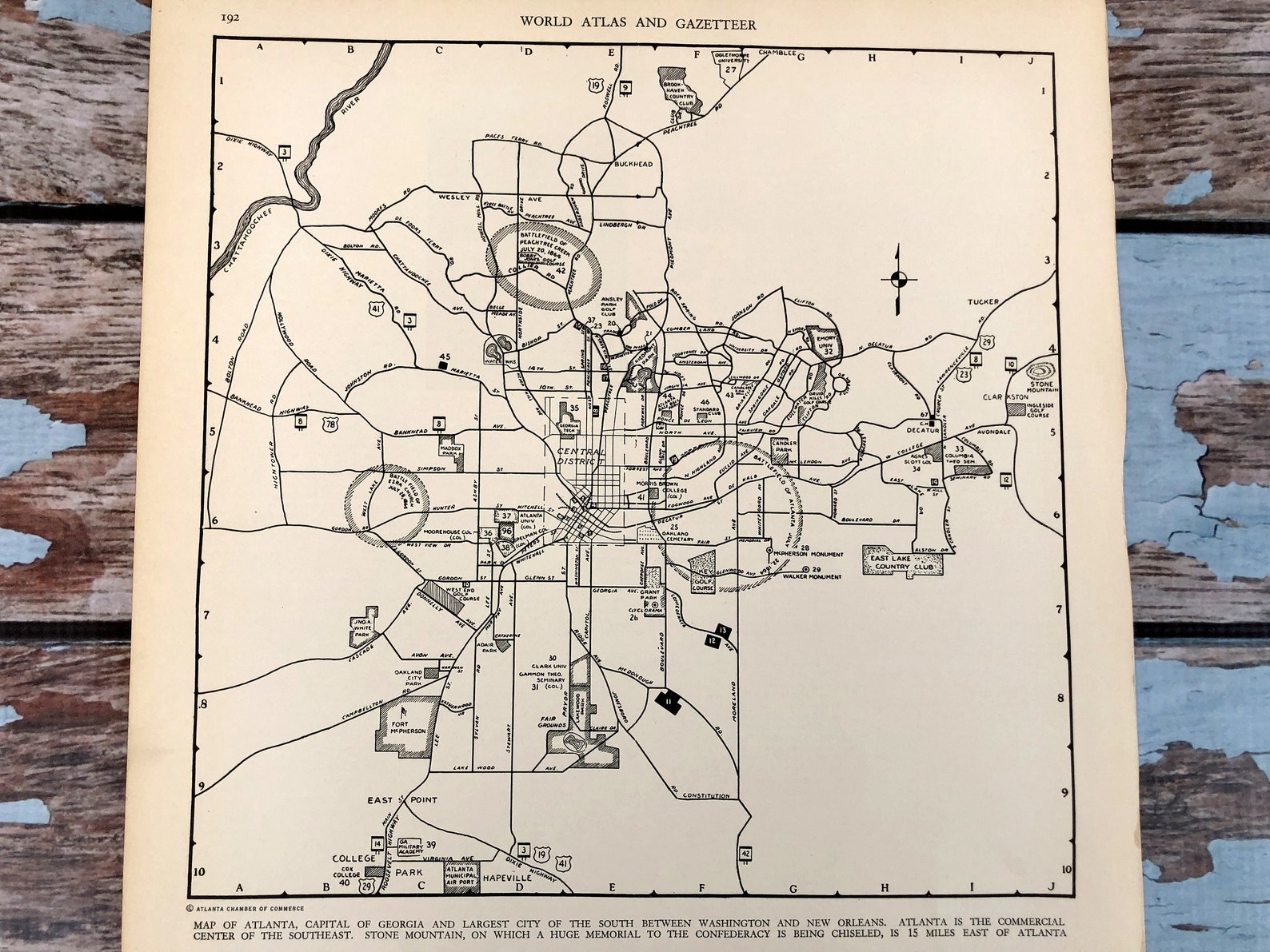 Atlanta Georgia Antique City Map. C1937. 89 Year Old Historical Print ...