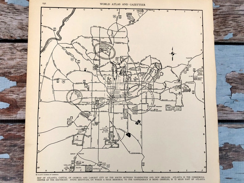 Antique Map of Atlanta. City Map. 1937 Historical Print, Lithograph ...