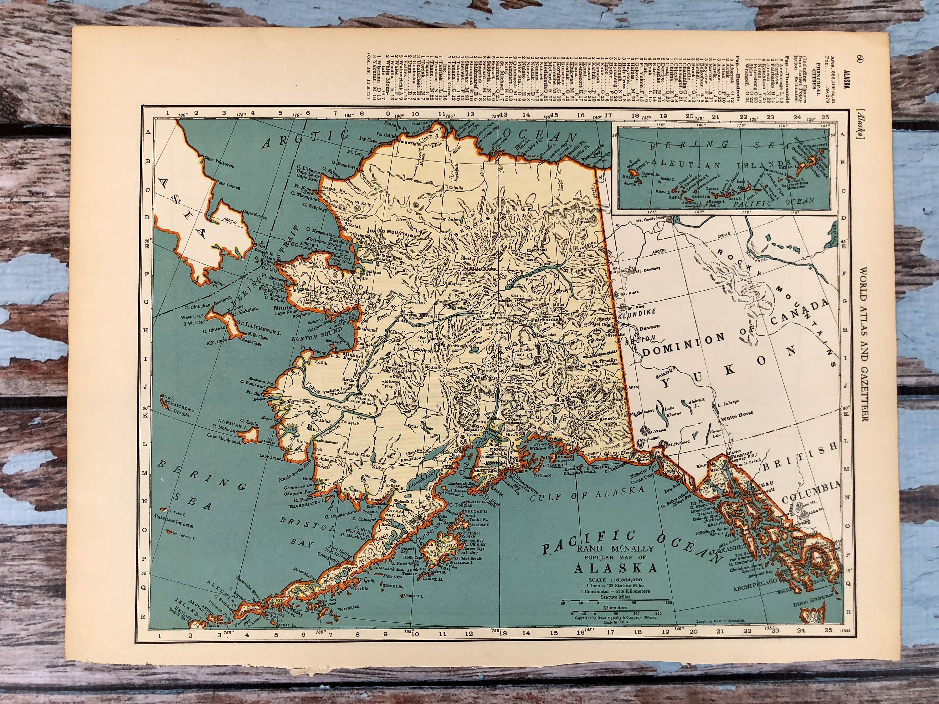 1937 Alaska Antique Map. Old State Map of Alaska. Historical | Etsy