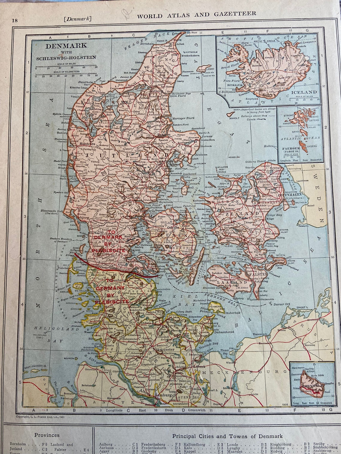 1926 Denmark Antique Map. Old Map of Denmark. Historical | Etsy