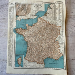 France Antique Map. C1937. 89 Year Old Historical Print Lithograph to ...