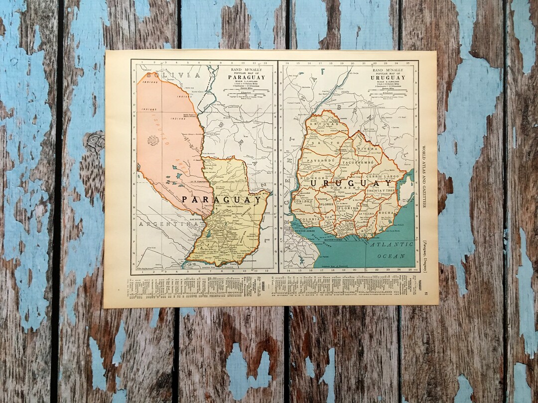1937 Paraguay/ Uruguay Antique Map. Old Map of Argentina & Chili ...