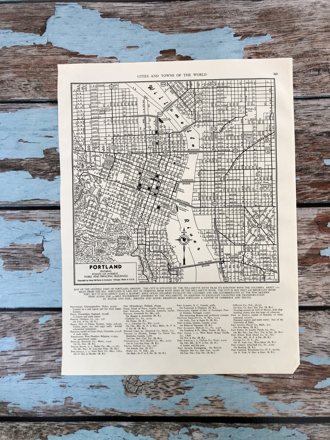 Antique Map of Portland. City Map. 1937 Historical Print, Lithograph ...