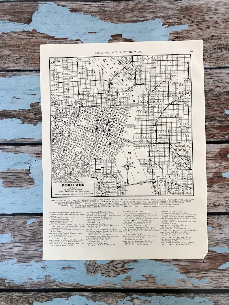 Antique Map of Portland. City Map. 1937 Historical Print, Lithograph ...