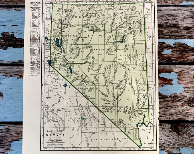 1940 Nevada Antique Map. Beautiful Old Map of Nevada to Frame ...