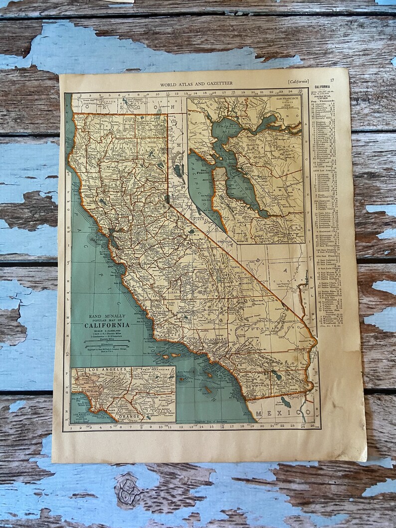 1937 California Map. Old State Map of California. Antique Historical ...