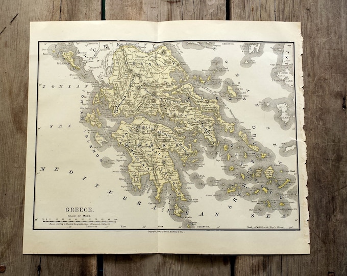 Antique Map of Greece. 1890s. Greek Map. Authentic 125yr Old Map ...