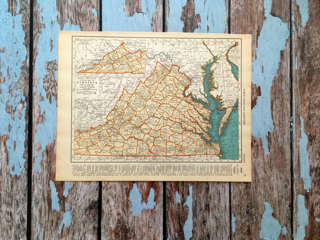 1937 Virginia Antique Map. Old State Map of Virginia. Historical Print ...