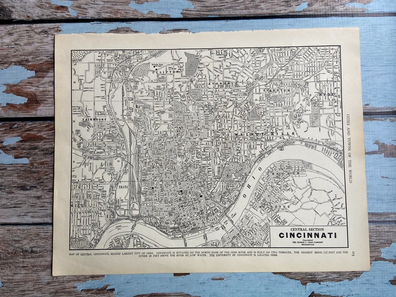 Antique Map of Cincinnati. City Map. 1937 Historical Print - Etsy