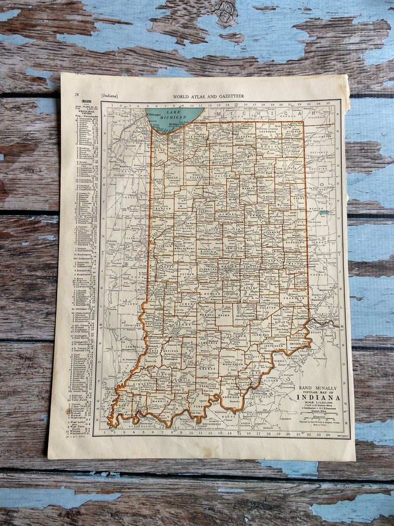 1937 Indiana Antique Map. Old State Map of Indiana. Historical - Etsy