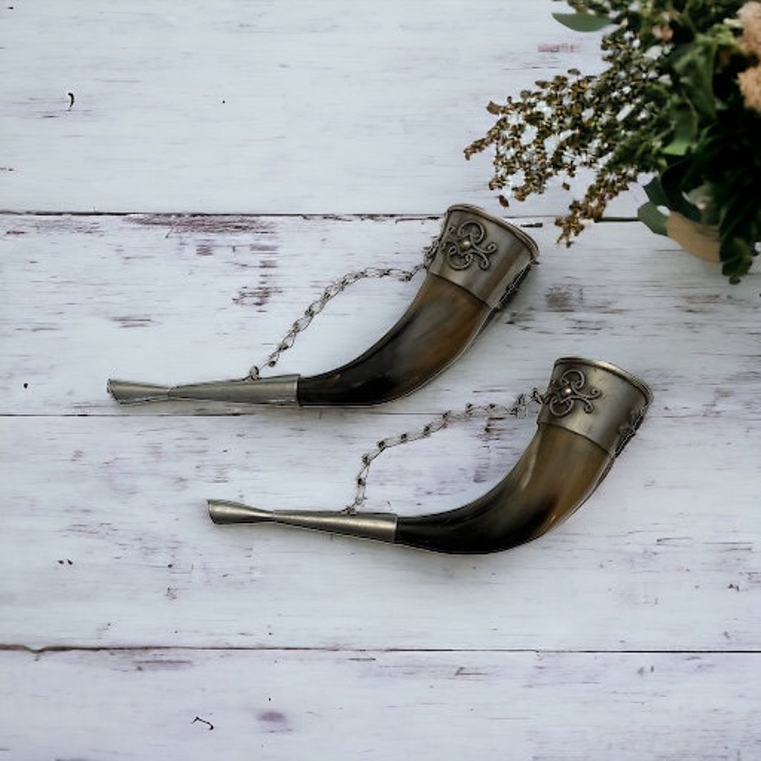 Viking Drinking Horn Cups With Chain. Ceremonial Bull Horn Antler ...