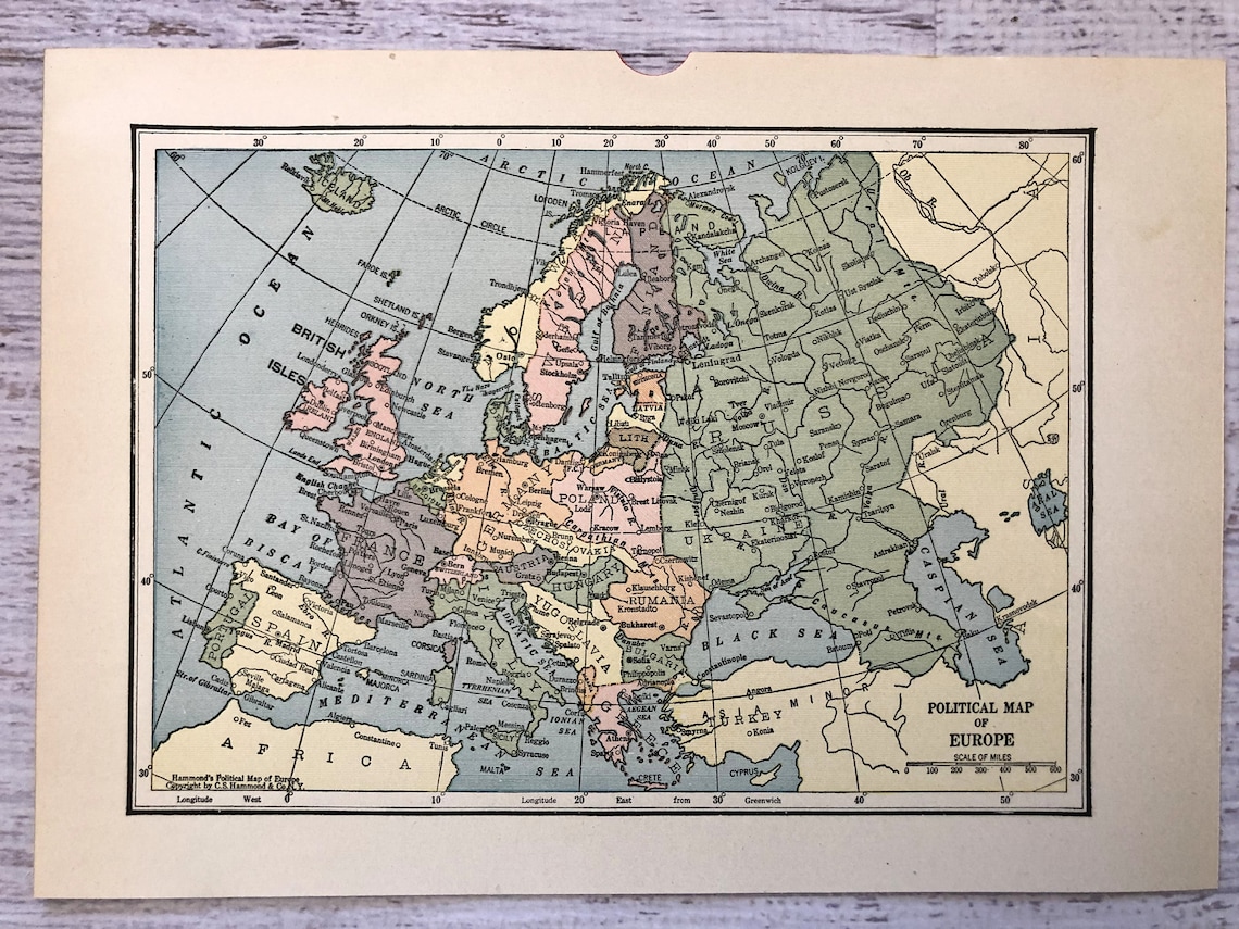 1920s Europe Antique Map. Old Historical Print. Beautiful | Etsy