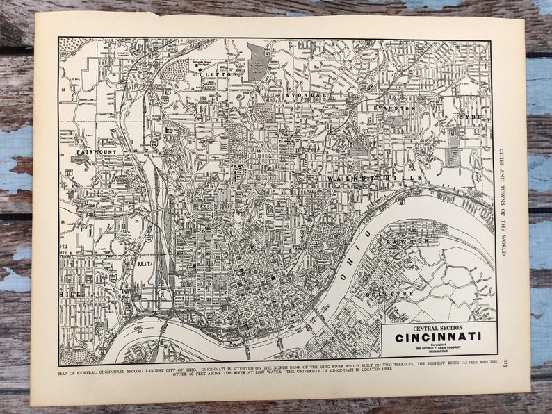 Antique Map of Cincinnati. City Map. 1937 Historical Print | Etsy