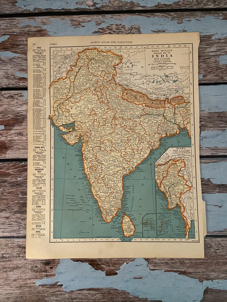 1937 India Antique Map. Old Map of India. Historical Print. | Etsy