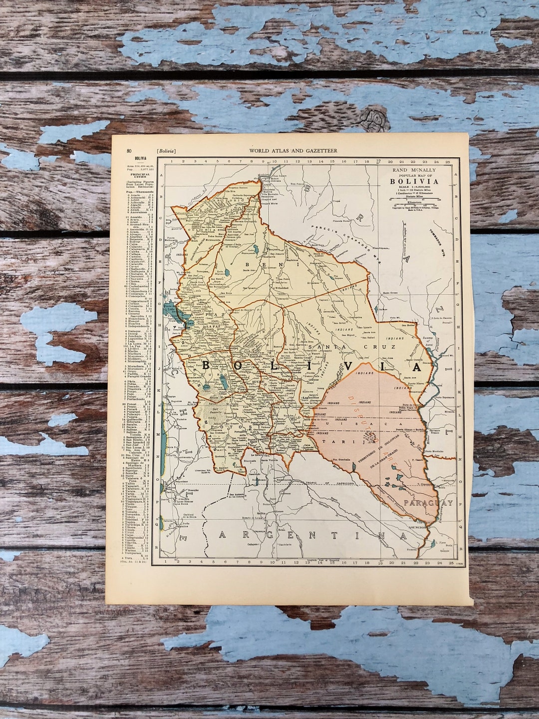 1937 Bolivia Antique Map. Old Map of Bolivia, Brazil & Guianas ...