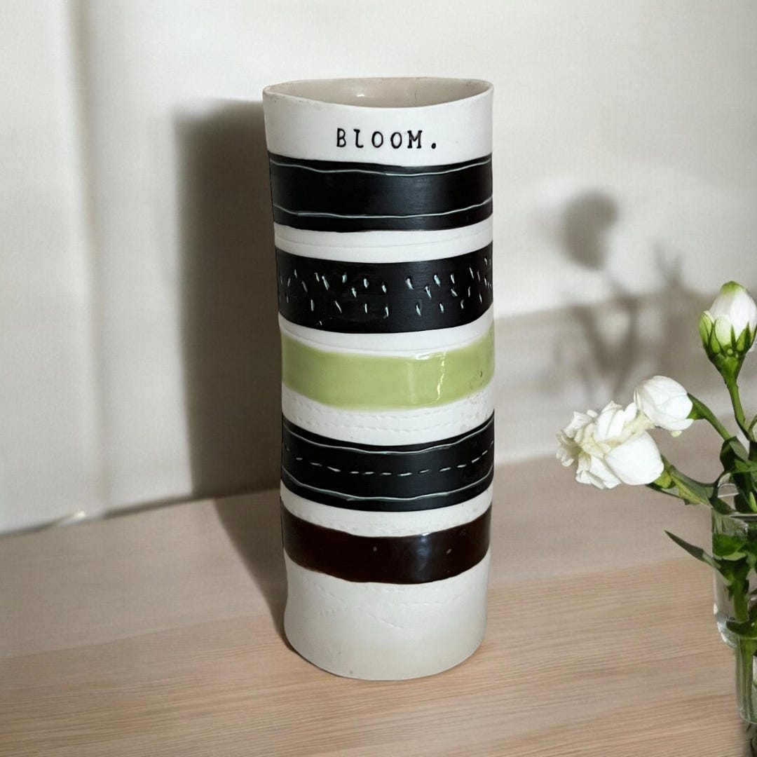 RARE Rae Dunn by Magenta IMAGINE & BLOOM Porcelain Vase Striped. Hard ...