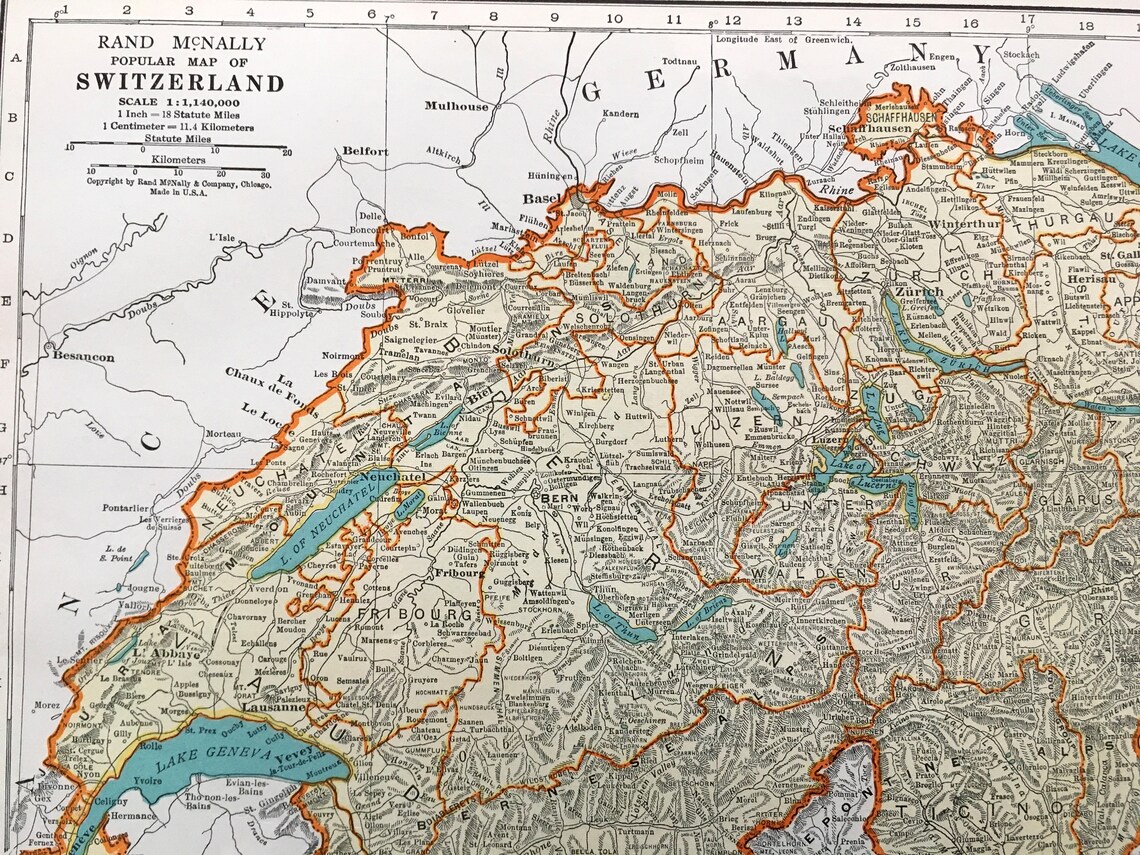 1937 Switzerland Antique Map. Old Map of Switzerland. | Etsy