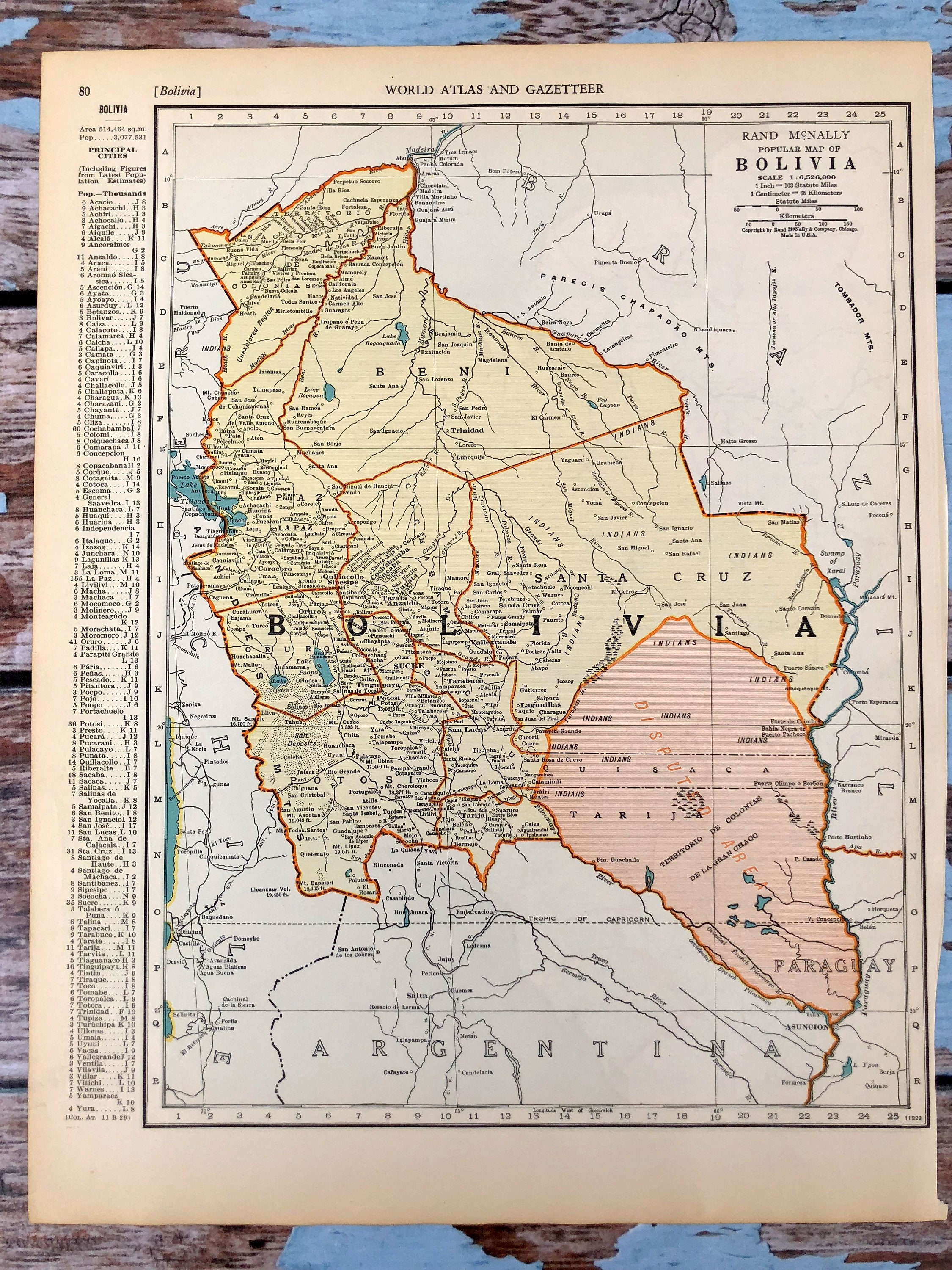1937 Bolivia Mapa Antiguo. Mapa Antiguo de Bolivia Brasil y - Etsy México