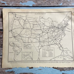 1937 Air Plane Map. American Operated Airline Routes. Historical Print ...